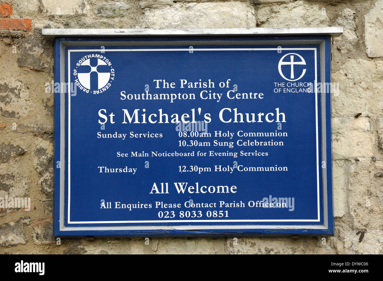 St Michael's Church plaque in Southampton, UK Stock Photo - Alamy