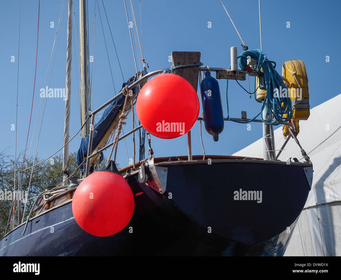 FAVERSHAM, KENT/UK - MARCH 29 : Red bouys on a yacht in the boatyard at ...