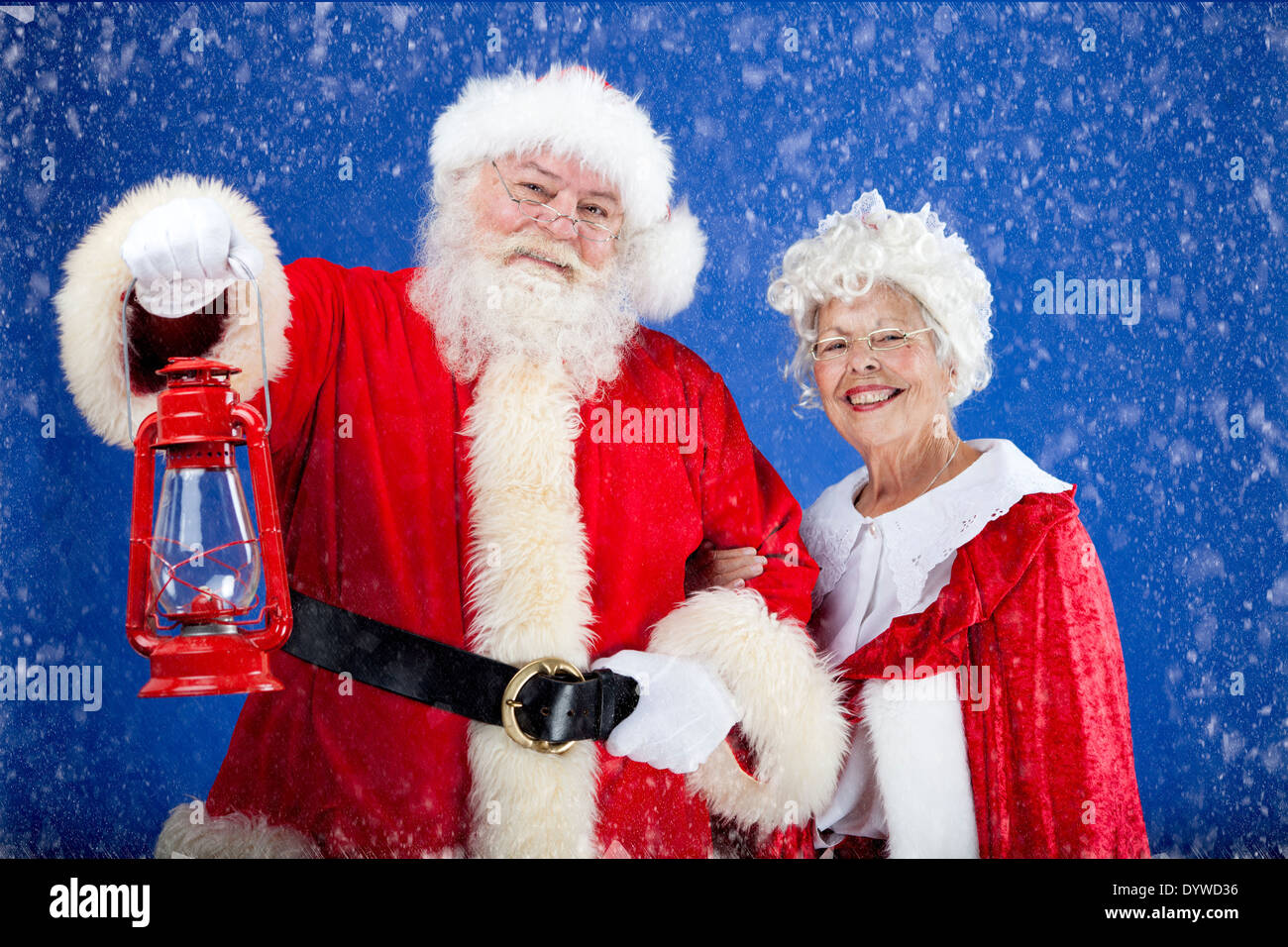 color, horizontal image of the real Santa and Mrs Claus out in the snow ...