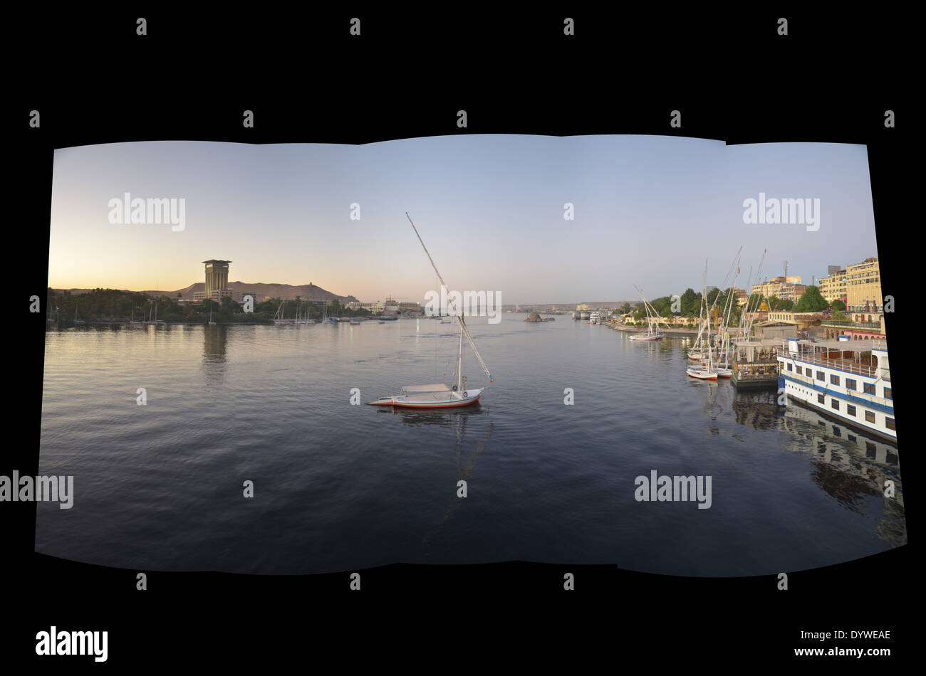 The Nile River at Aswan, with cruise boats Stock Photo - Alamy