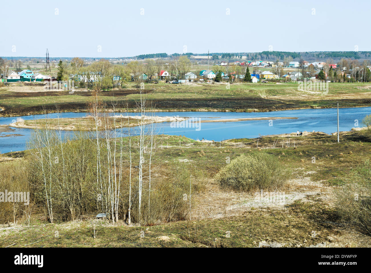 russian spring landscape with village and Moscow River in Mozhaysk ...