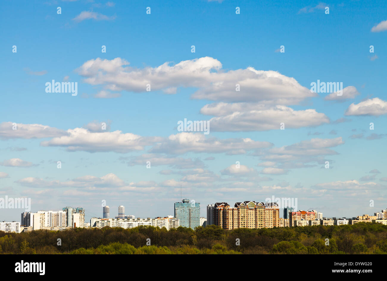 blue spring sky with white clouds over urban residential district Stock ...