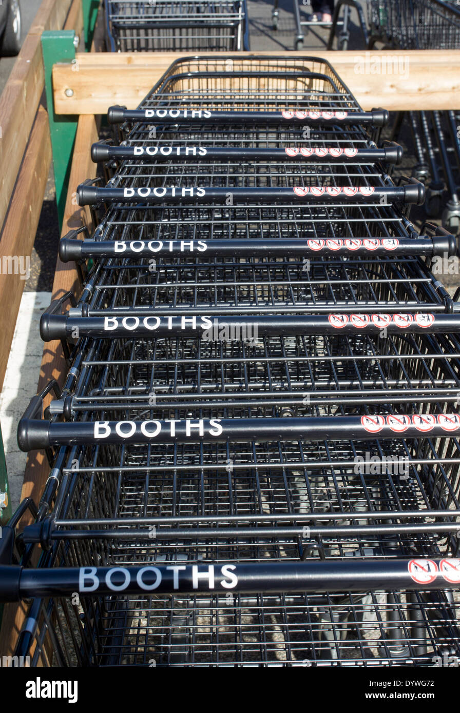 Booths supermarket trolley park Stock Photo - Alamy