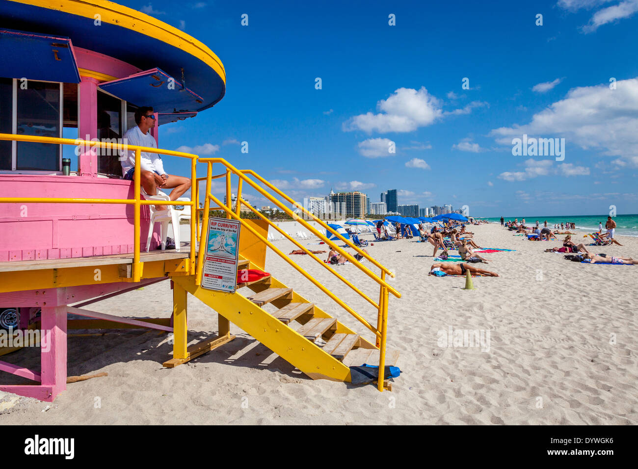 Art Deco Lifeguard Tower, South Beach, Miami, Florida, USA Stock Photo ...
