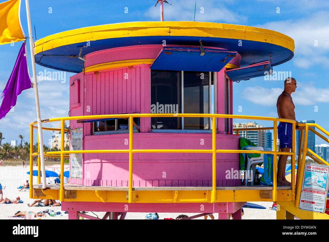 Art Deco Lifeguard Tower, South Beach, Miami, Florida, USA Stock Photo ...