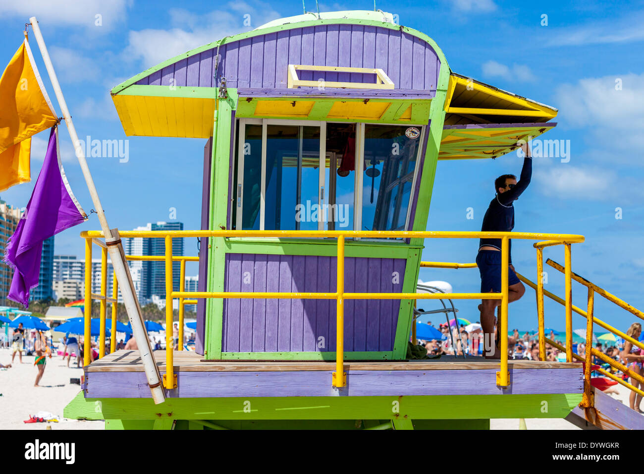 Art Deco Lifeguard Tower, South Beach, Miami, Florida, USA Stock Photo ...