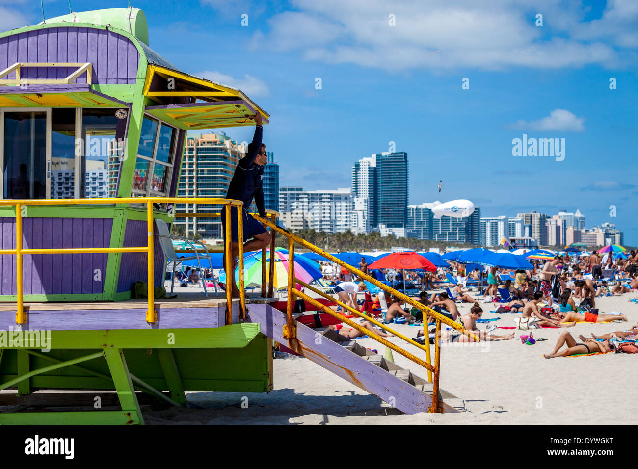 Art Deco Lifeguard Tower, South Beach, Miami, Florida, USA Stock Photo ...