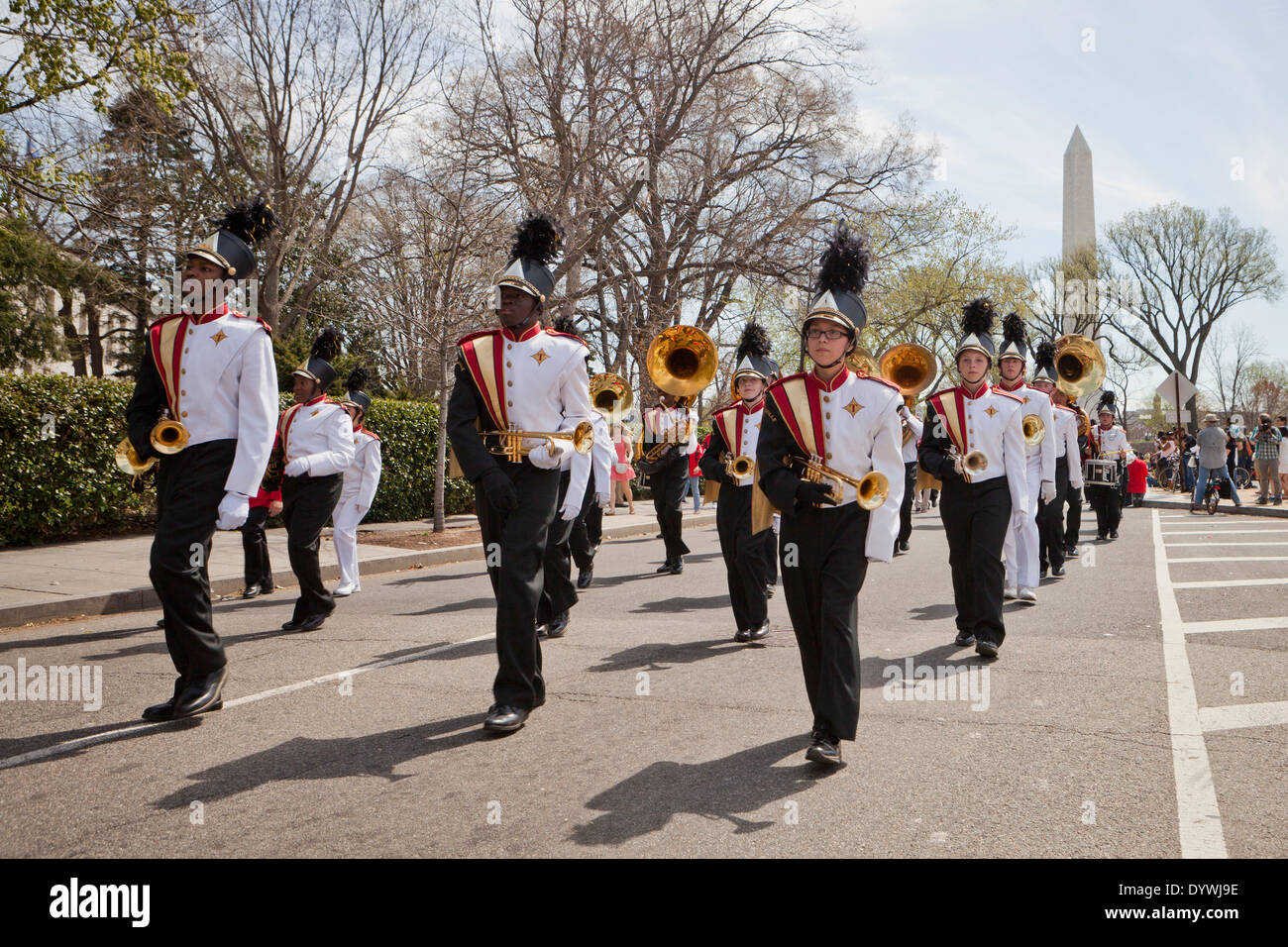 High school band marching in parade - USA Stock Photo - Alamy