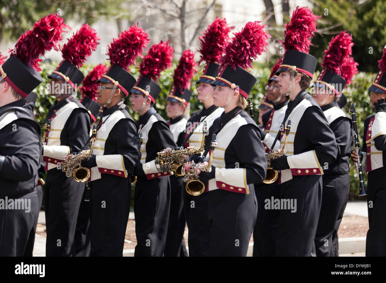 High school band marching in parade - USA Stock Photo - Alamy