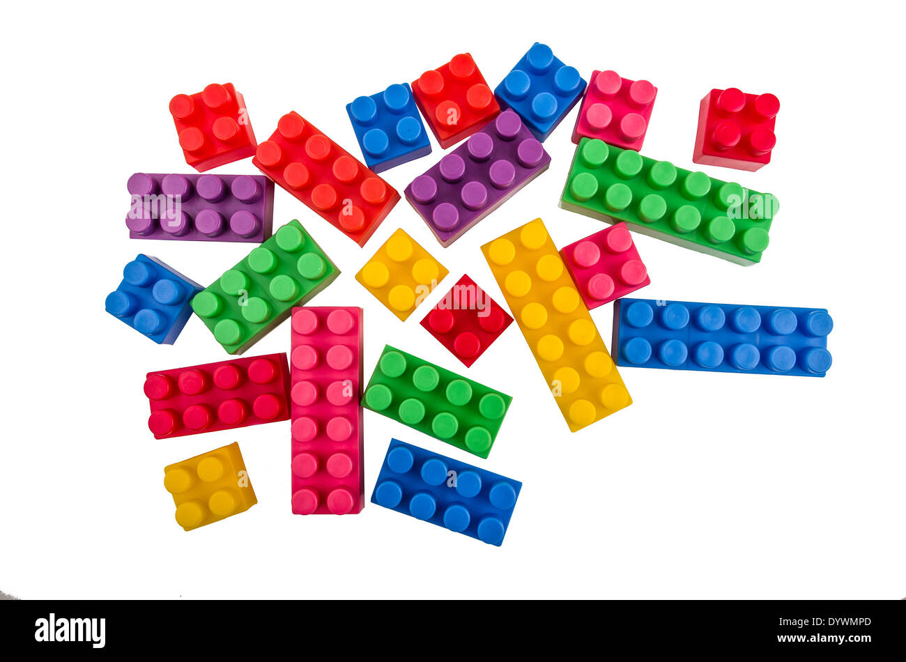 building blocks scattered on a white background Stock Photo - Alamy