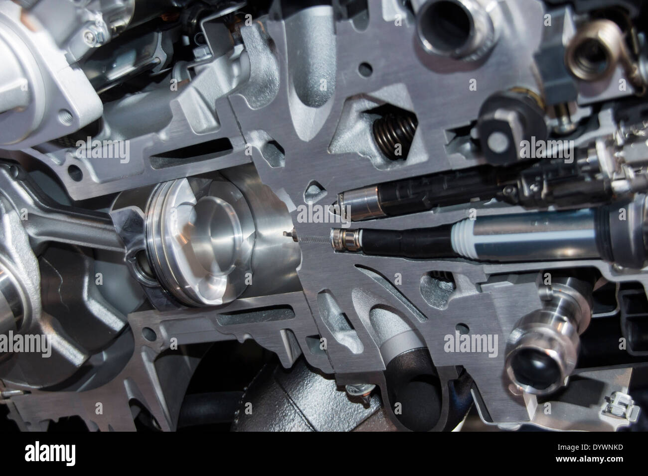 Complex engine of modern car interior view Stock Photo - Alamy