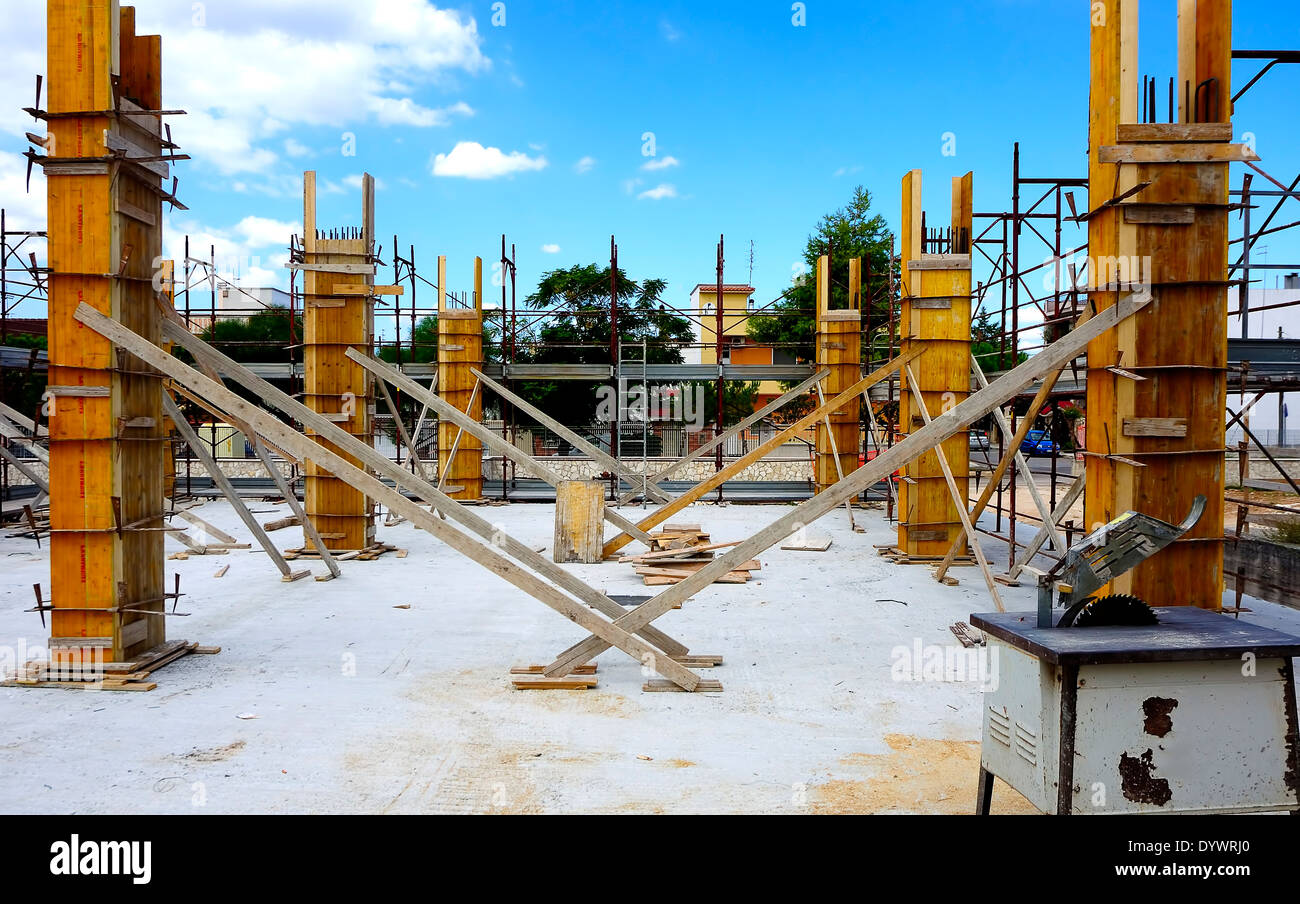 Construction site - Carpentry concrete structure Formwork for pillars ...