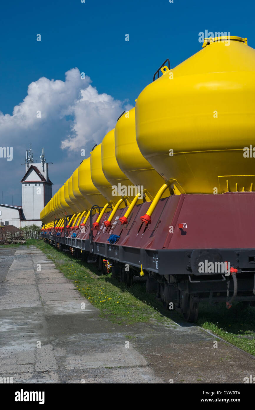 Large Freight Train With Blue Sky Background Situated On Railway ...