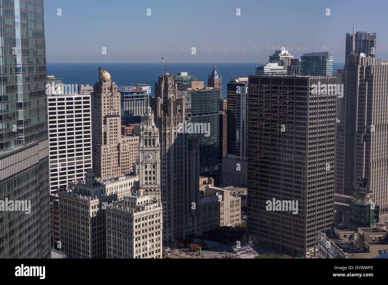Wrigley Building and Tribune Tower looking toward the lakefront in ...