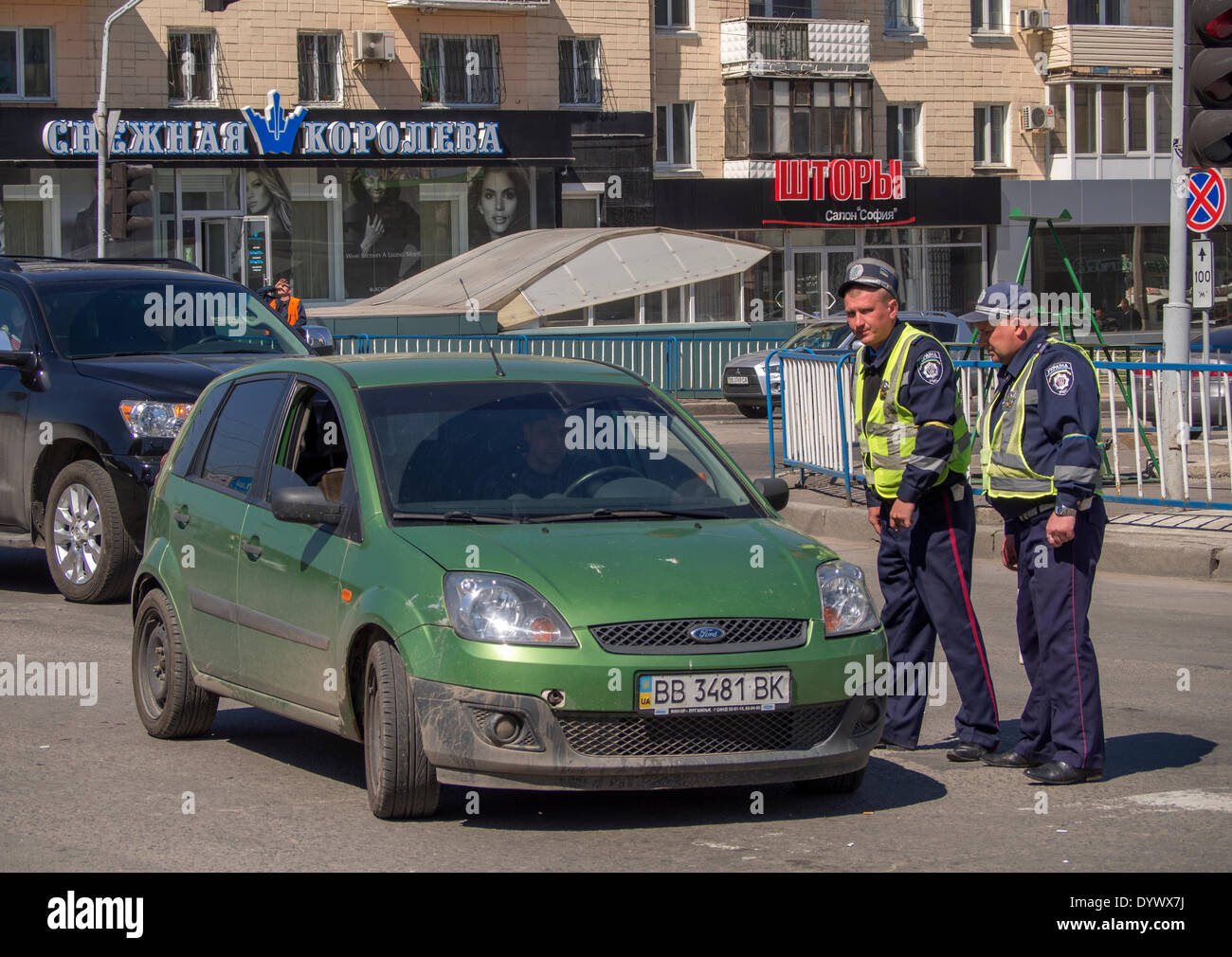 Luhansk, Ukraine, April 26th, 2014. The traffic police do not miss the ...