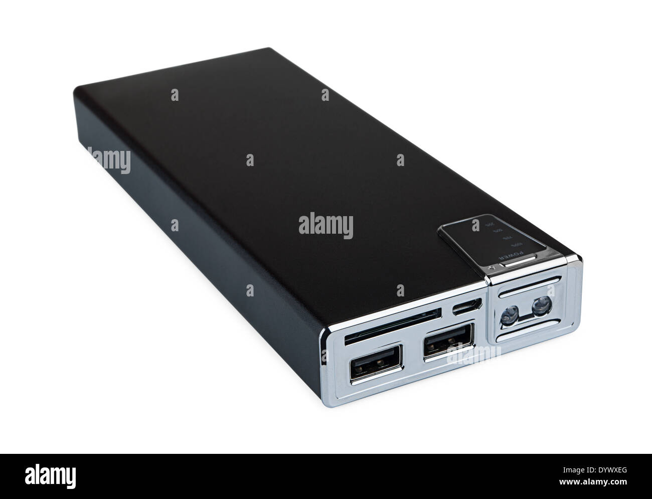Black external battery on a white background Stock Photo - Alamy