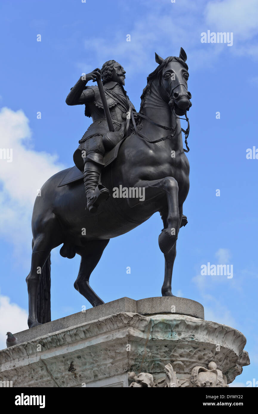Bronze statue of Charles I on horseback near Trafalgar Square, London ...
