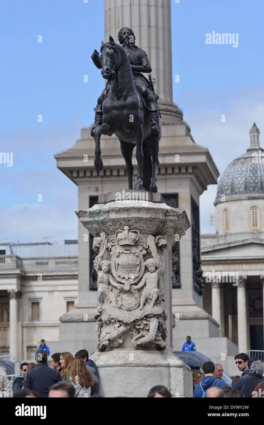 Bronze statue of Charles I on horseback near Trafalgar Square, London ...