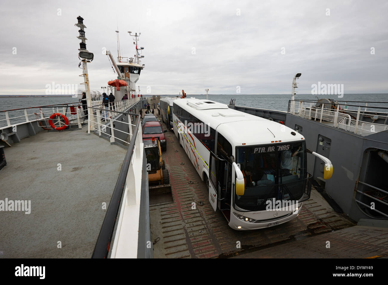 coaches on board fueguino ferry Punta Delgada and the primera angostura ...