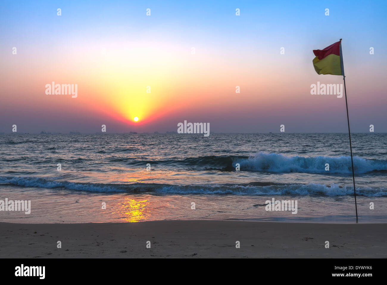 Scenic view from sand beach in Goa to beautiful sunset above the ...