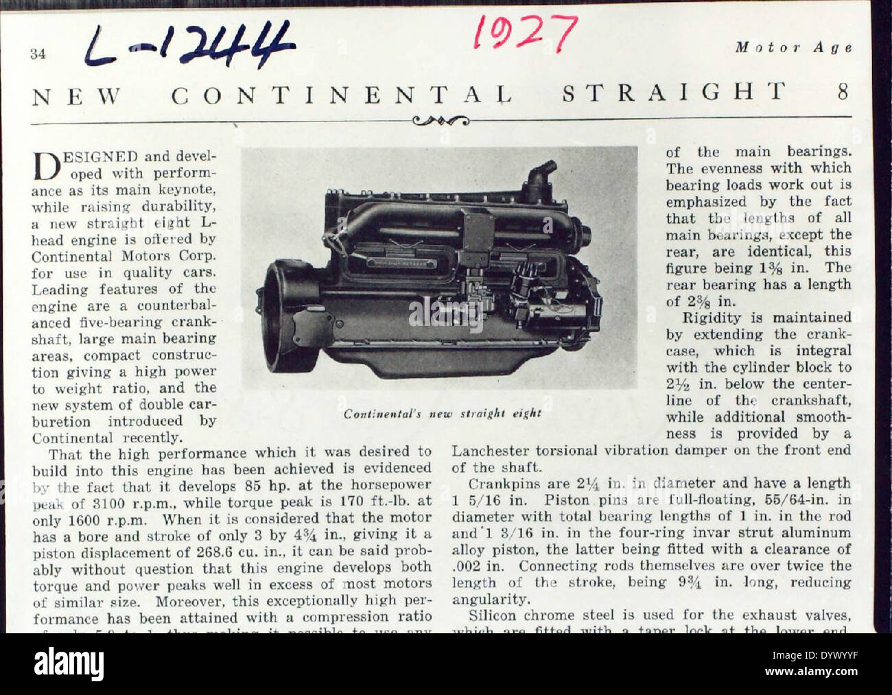 Continental Motors Photo/engine uses Stock Photo - Alamy