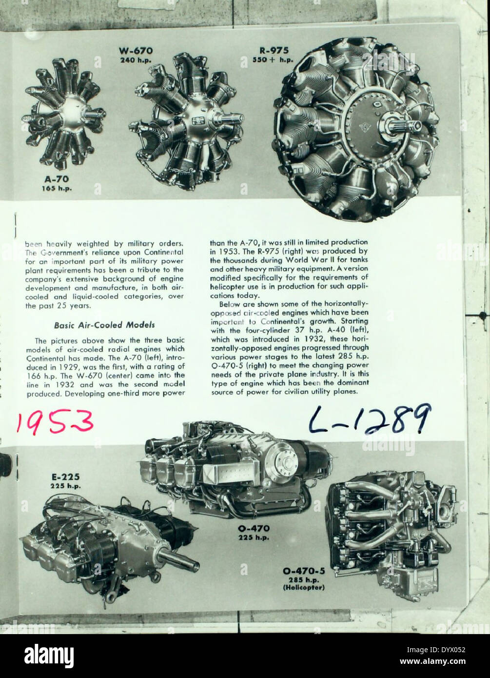 Continental Motors Photo/engine uses Stock Photo - Alamy