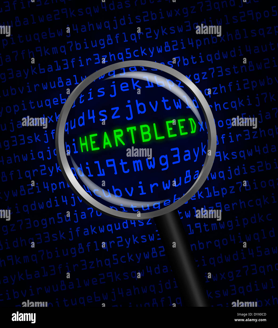 The Word Heartbleed Revealed In Blue Computer Machine Code Through A