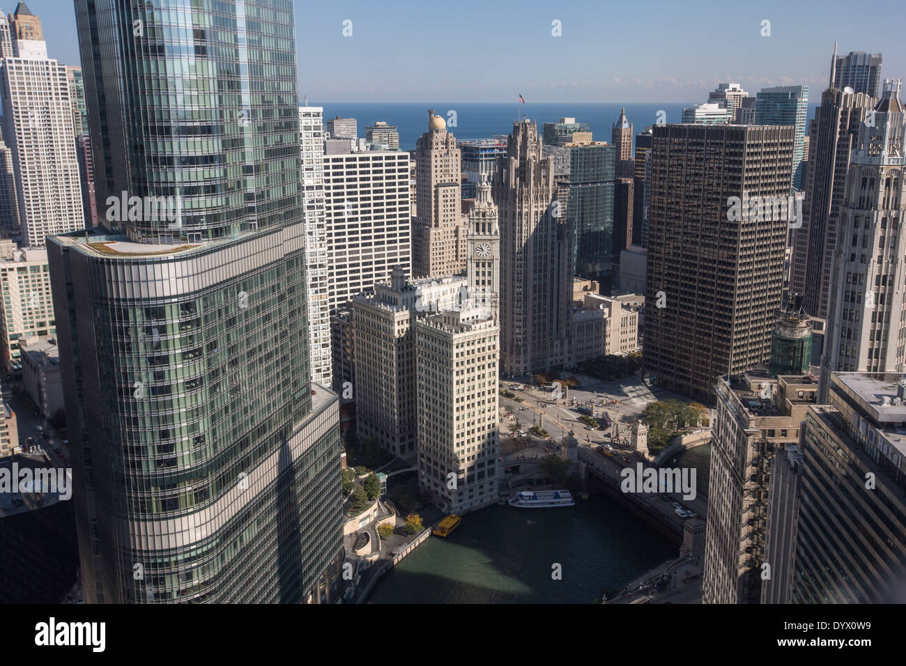 Wrigley Building and Tribune Tower looking toward the lakefront in ...