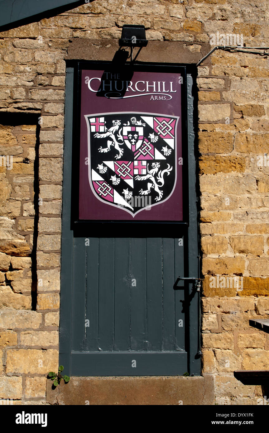 The Churchill Arms pub sign, Paxford, Gloucestershire, England, UK ...