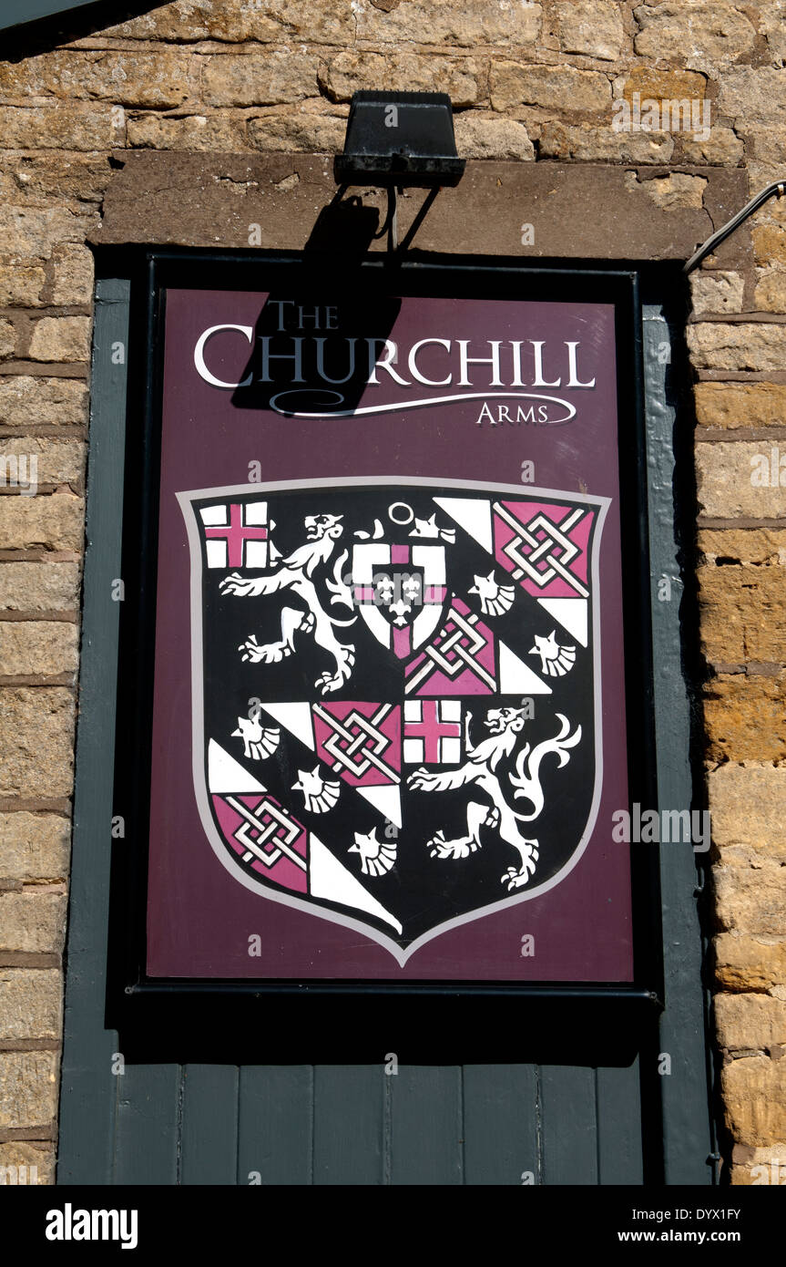 The Churchill Arms pub sign, Paxford, Gloucestershire, England, UK ...