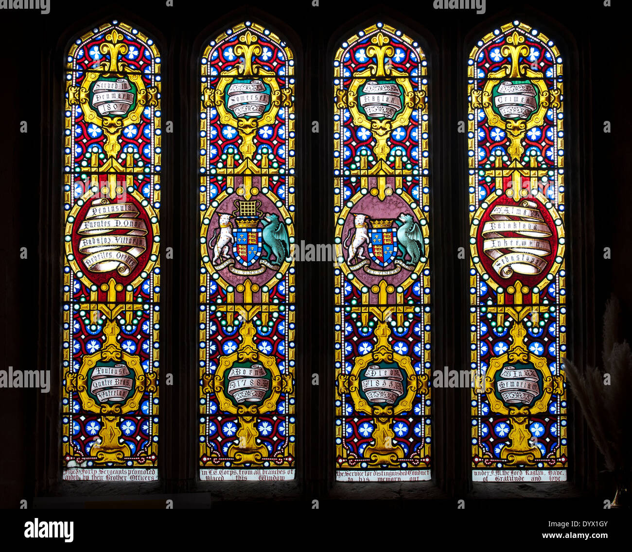 Lord Raglan memorial window, St. Cadoc`s Church, Raglan, Monmouthshire ...
