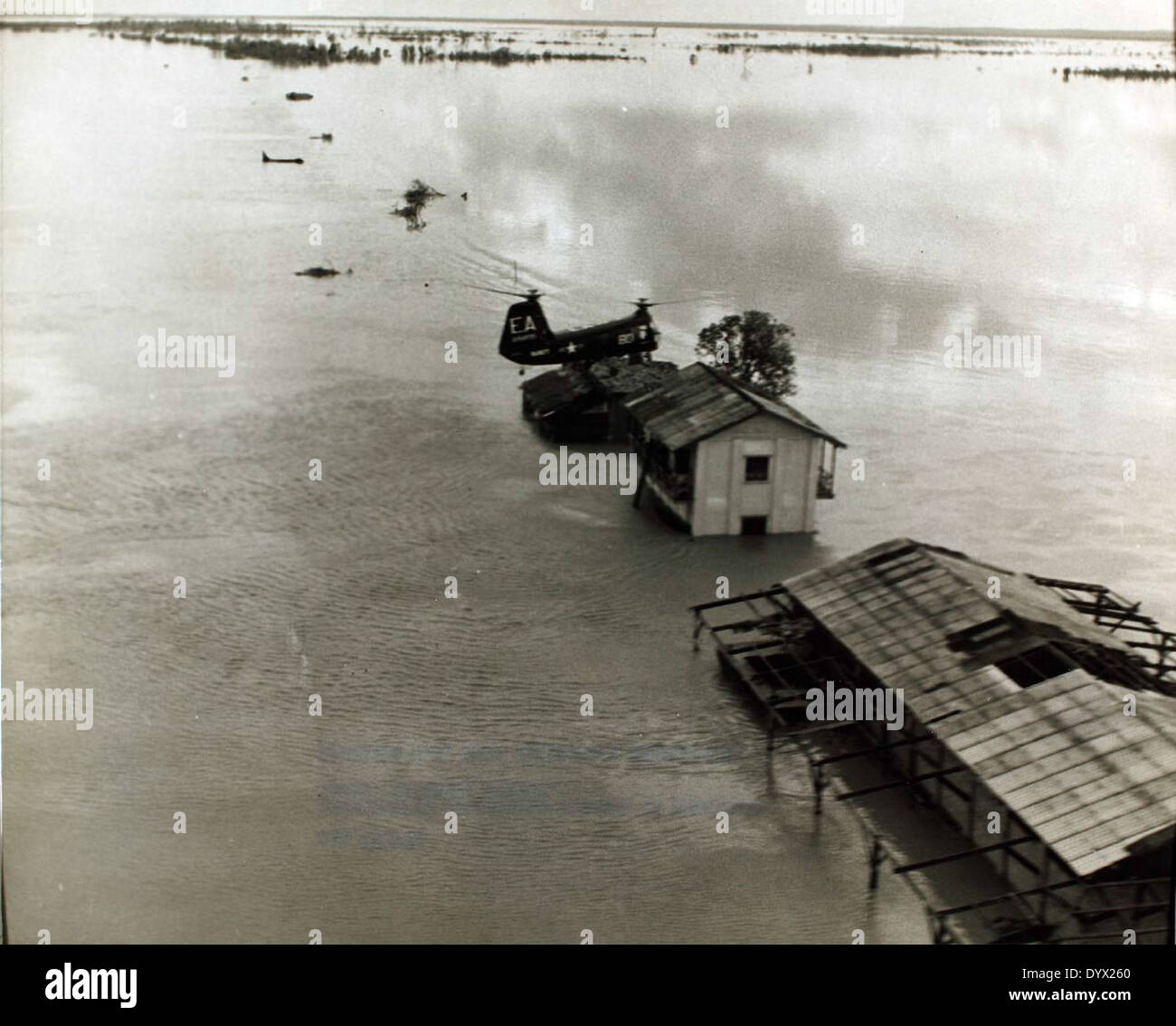 This photograph depicts helicopters used to evacuate victims of ...