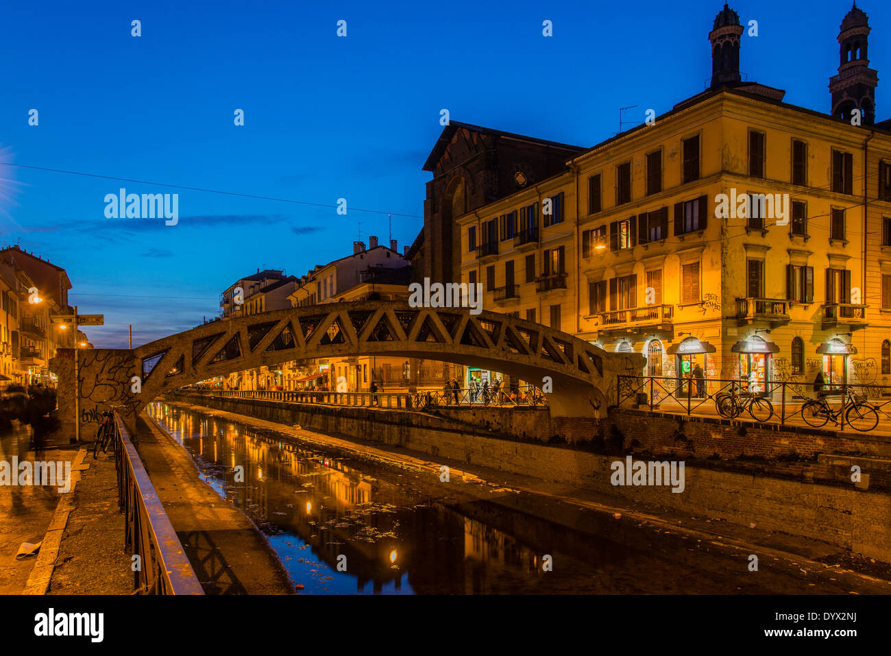 Bridge over Naviglio Grande canal, Milan, Lombardy, Italy Stock Photo ...