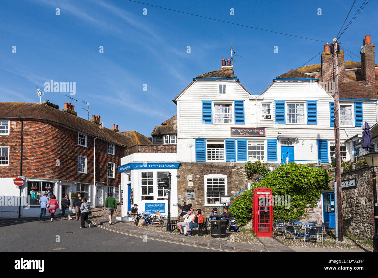 Rye town centre, Old Borough Arms Hotel in local clapboard and Stock ...