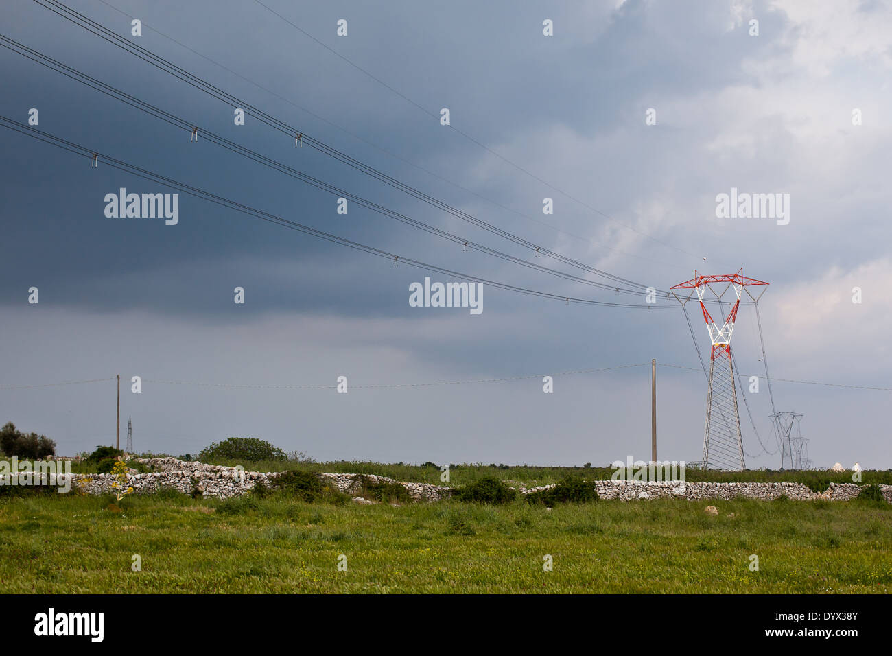 Power Line on rural field Stock Photo - Alamy