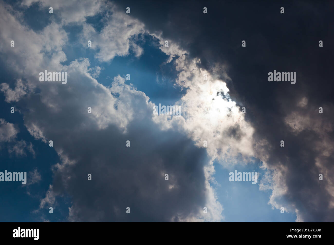 Dramatic blue Sky with rays of light Stock Photo - Alamy