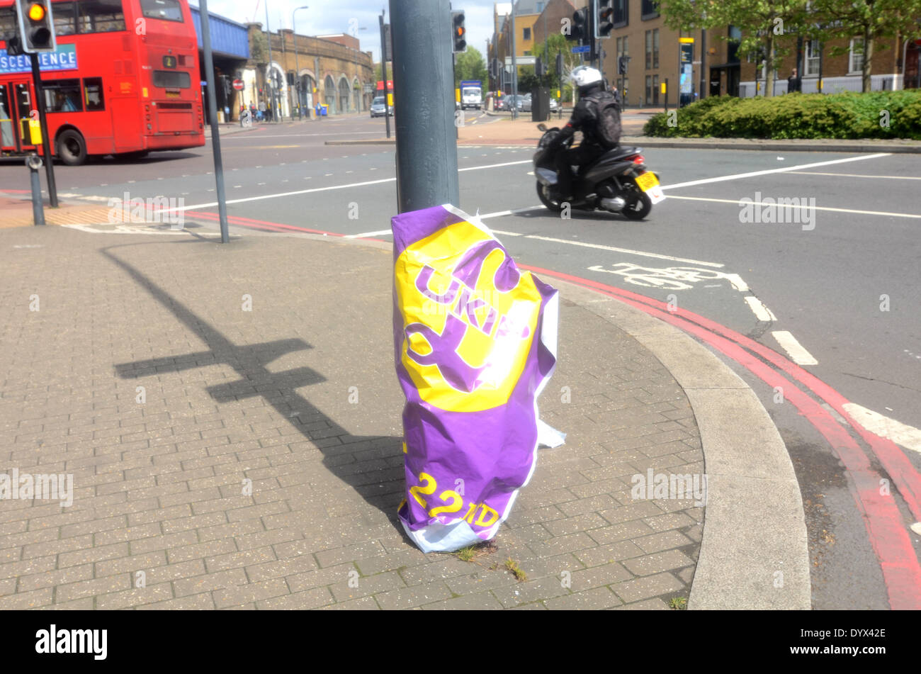 London, UK, 26 April 2014 UKIP poster vandalized for second time during ...