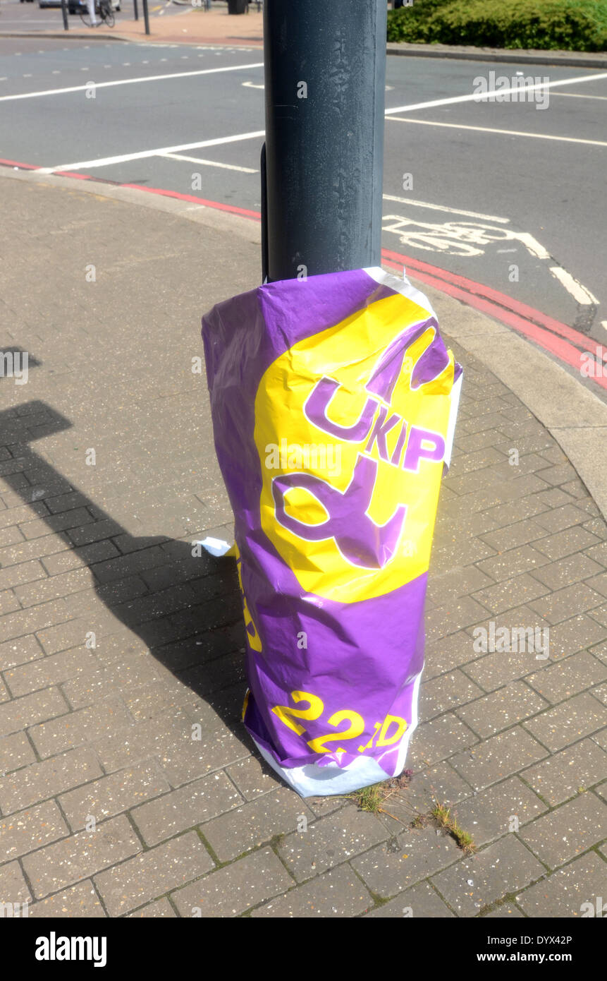 London, UK, 26 April 2014 UKIP poster vandalized for second time during ...