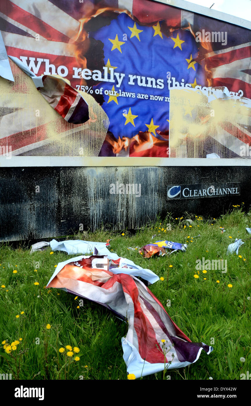 London, UK, 26 April 2014 UKIP poster vandalized for second time during ...