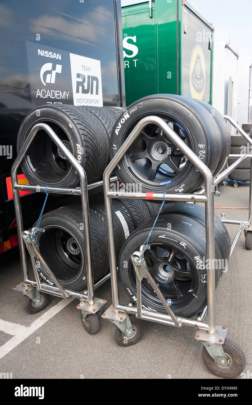 Slick and Wet Tyres on Wheels for GT Racing Cars in the Paddock at ...