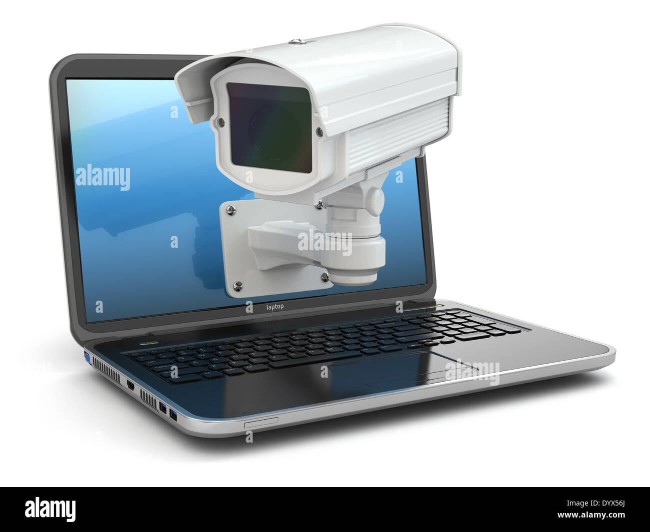 Internet security. Laptop and CCTV on white isolated background. 3d Stock Photo - Alamy
