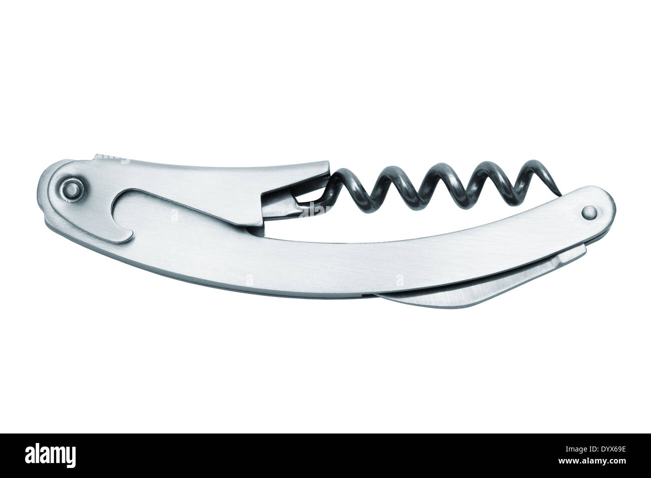 Modern metal corkscrew on a white background Stock Photo - Alamy