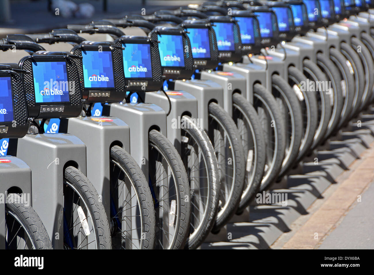One of the 330 docking stations for Citi Bike rental, New York City's bicycle sharing program ...