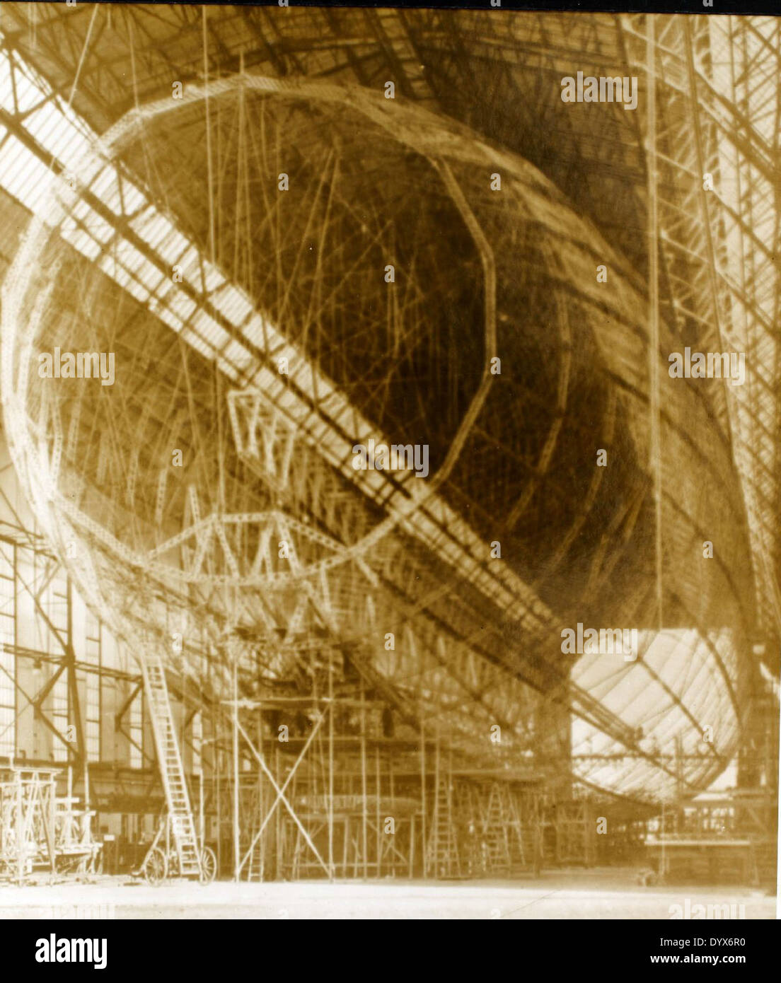 A Zeppelin airship is seen here in a hangar. These rigid airships ...