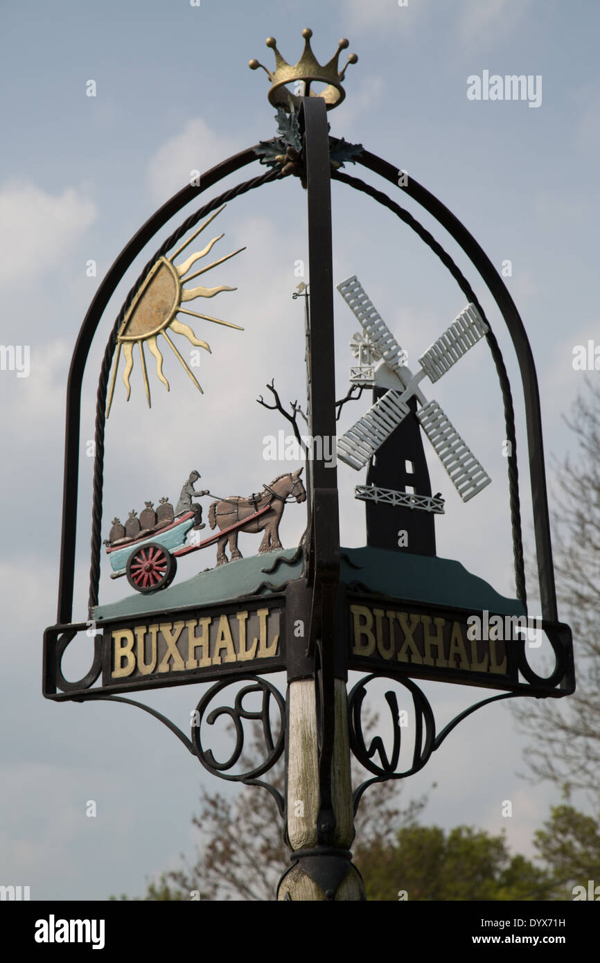 Buxhall Village Sign Stock Photo - Alamy