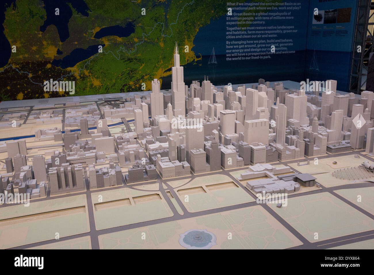 Model of the skyline of Chicago in the atrium of the Santa Fe Building ...