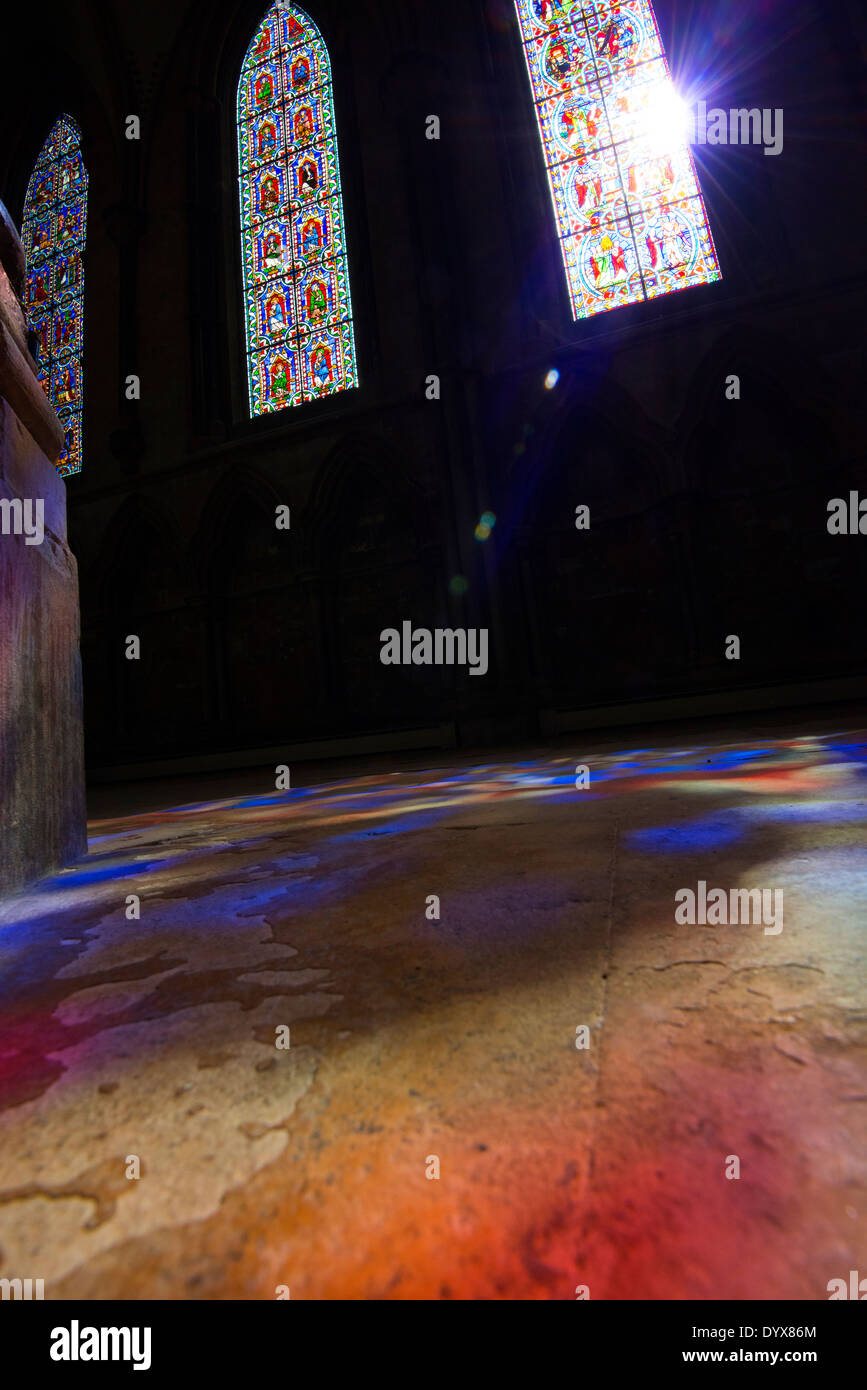 Reflections of stained glass windows in the interior of Lincoln ...