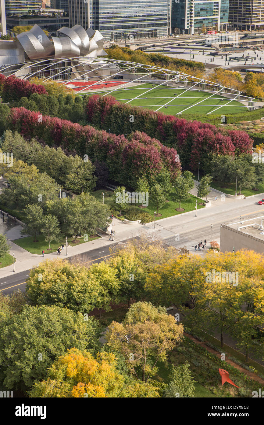 Aerial view of Pritzker Pavilion in Millennium Park from the Cliff ...