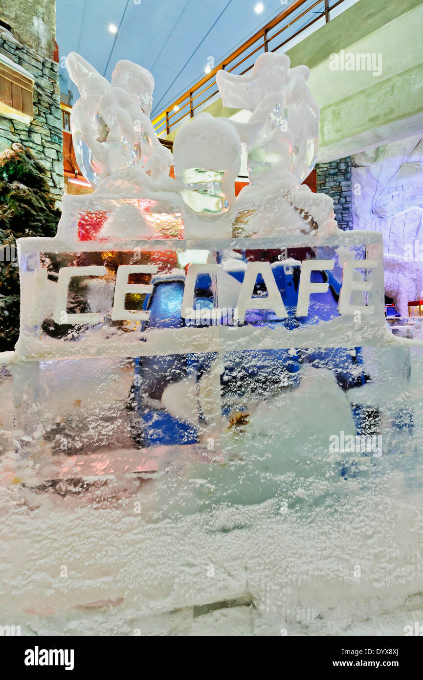 Ice sculpture in the Ski Dubai indoor resort in the Mall of Emirates ...
