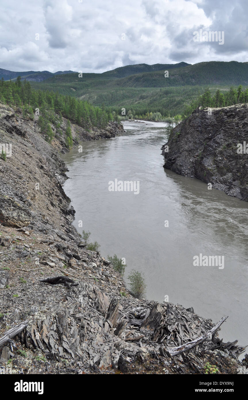 Canyon of the mountain river in Yakutia. Ridge Suntar-khayata, river ...
